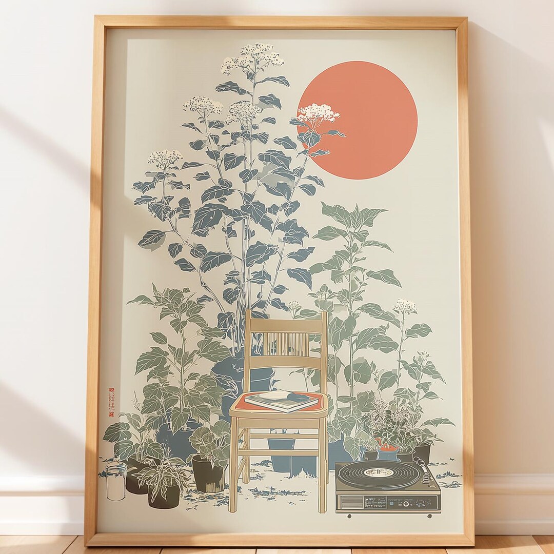 Botanical Cottagecore Chair Scene - Japanese Art Inspired, Retro ...
