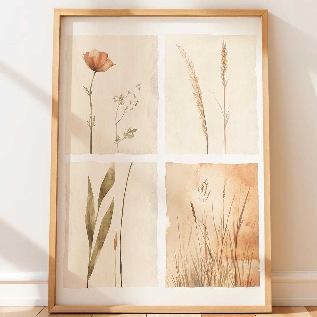 Earthy Color Art Botanical Quad Print, Minimalist Wall Art in Nature ...