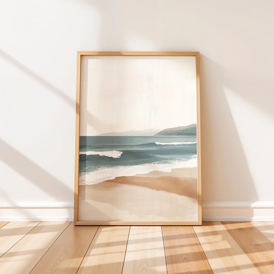 Coastal Wall Art, Serene Earthy Surf Scene, Minimalist Ocean Decor ...