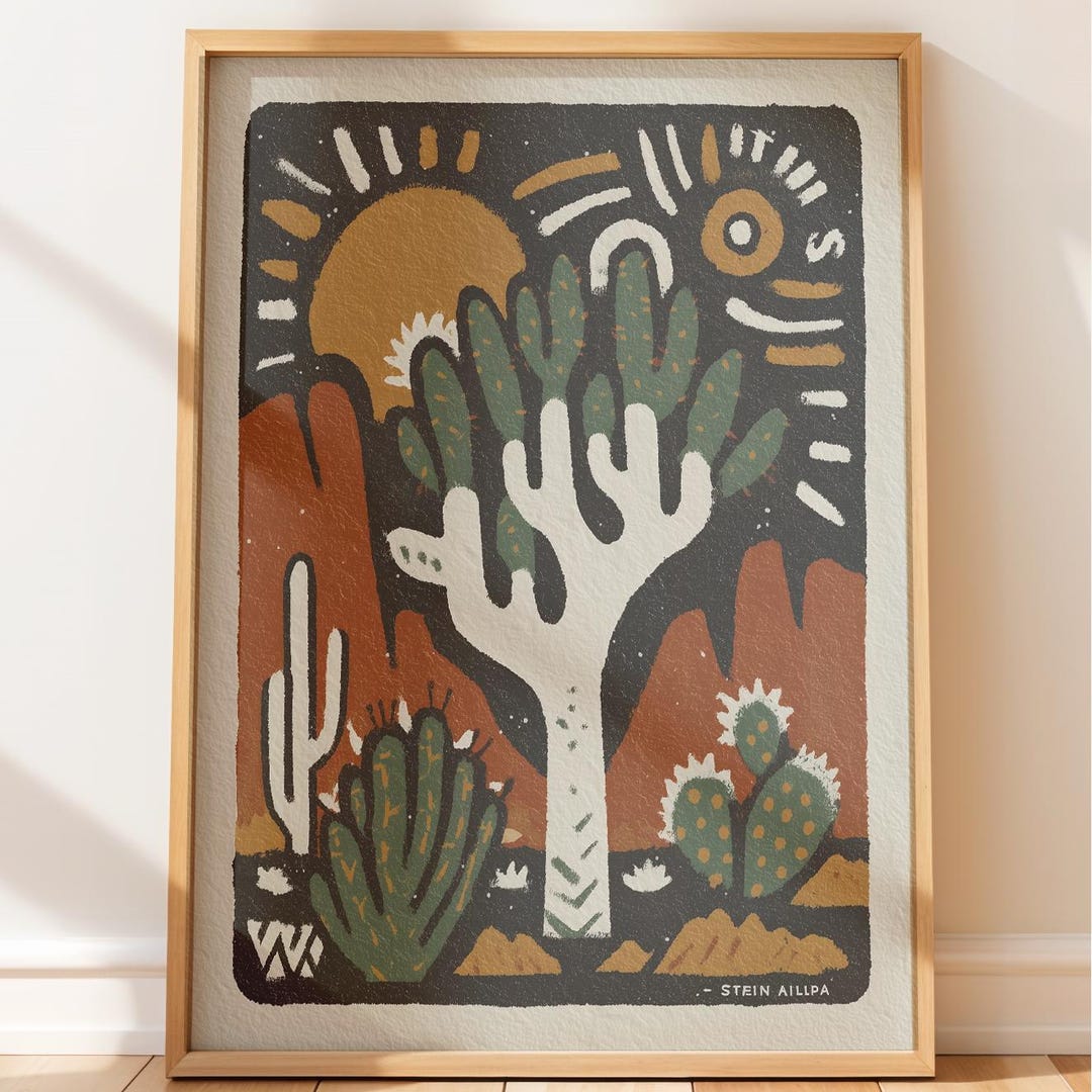 Joshua Tree Folk Style Art Prints - Rustic Desert Landscape Wall Art ...