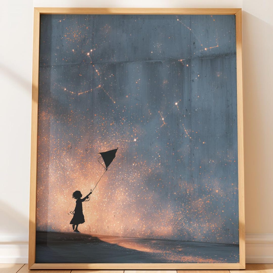 Whimsical Kite Wall Art, Magical Kids Room Decor, Child Silhouette ...