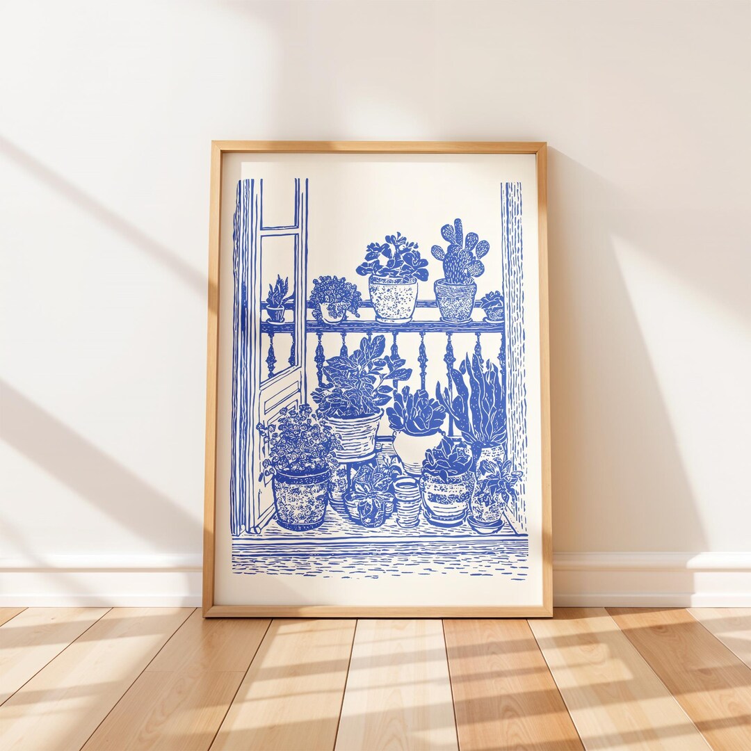 Cottagecore Balcony Plant Print - Botanical Line Art - Etsy