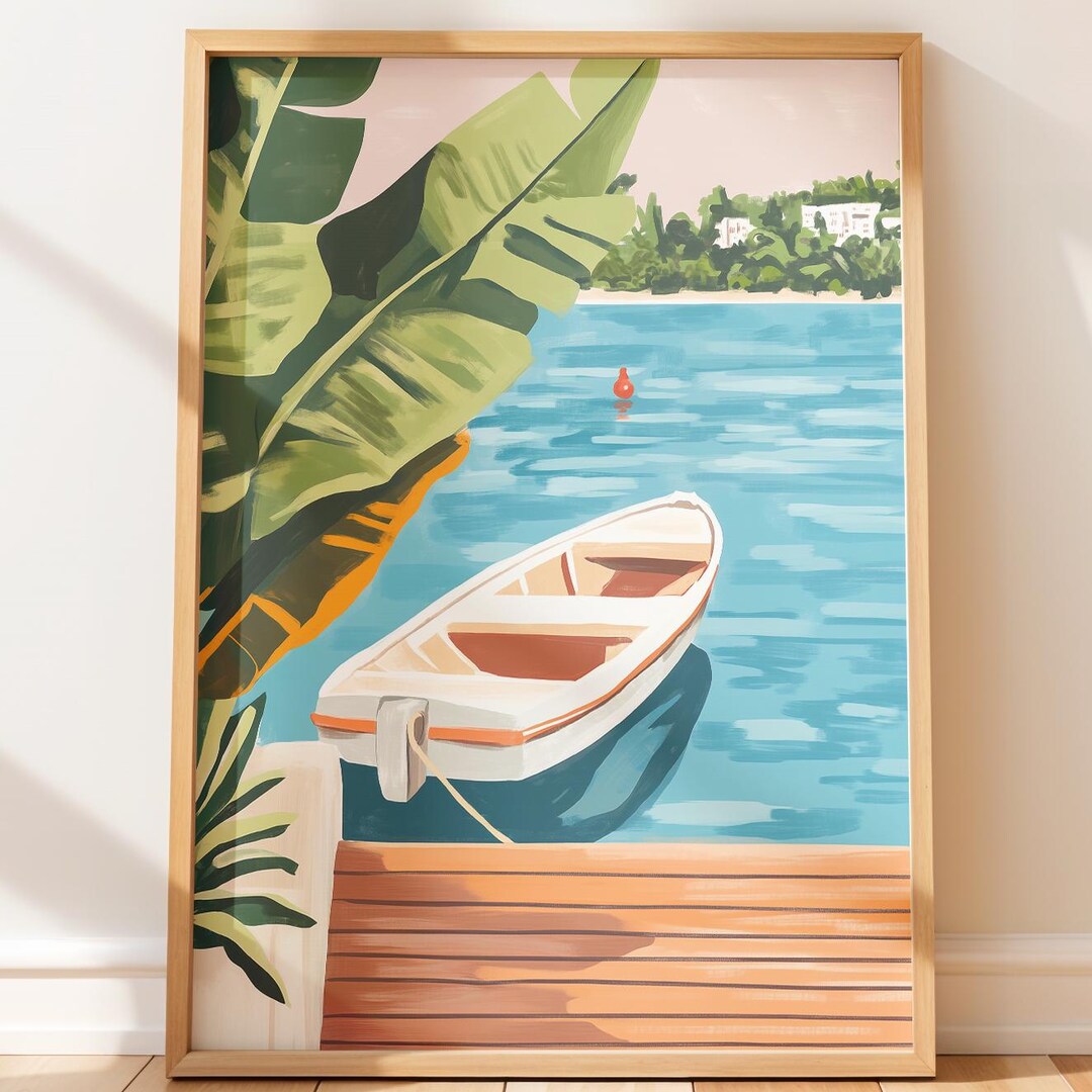 Coastal Rowboat on Tranquil Water - Serene Beachy Wall Decor, Nautical ...