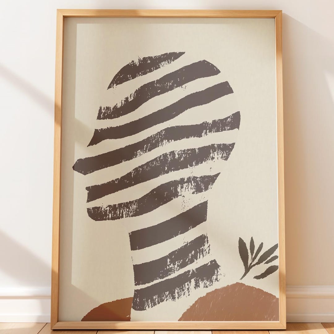 Minimalist Abstract Art - Modern Linocut Style Human Profile, Earthy ...