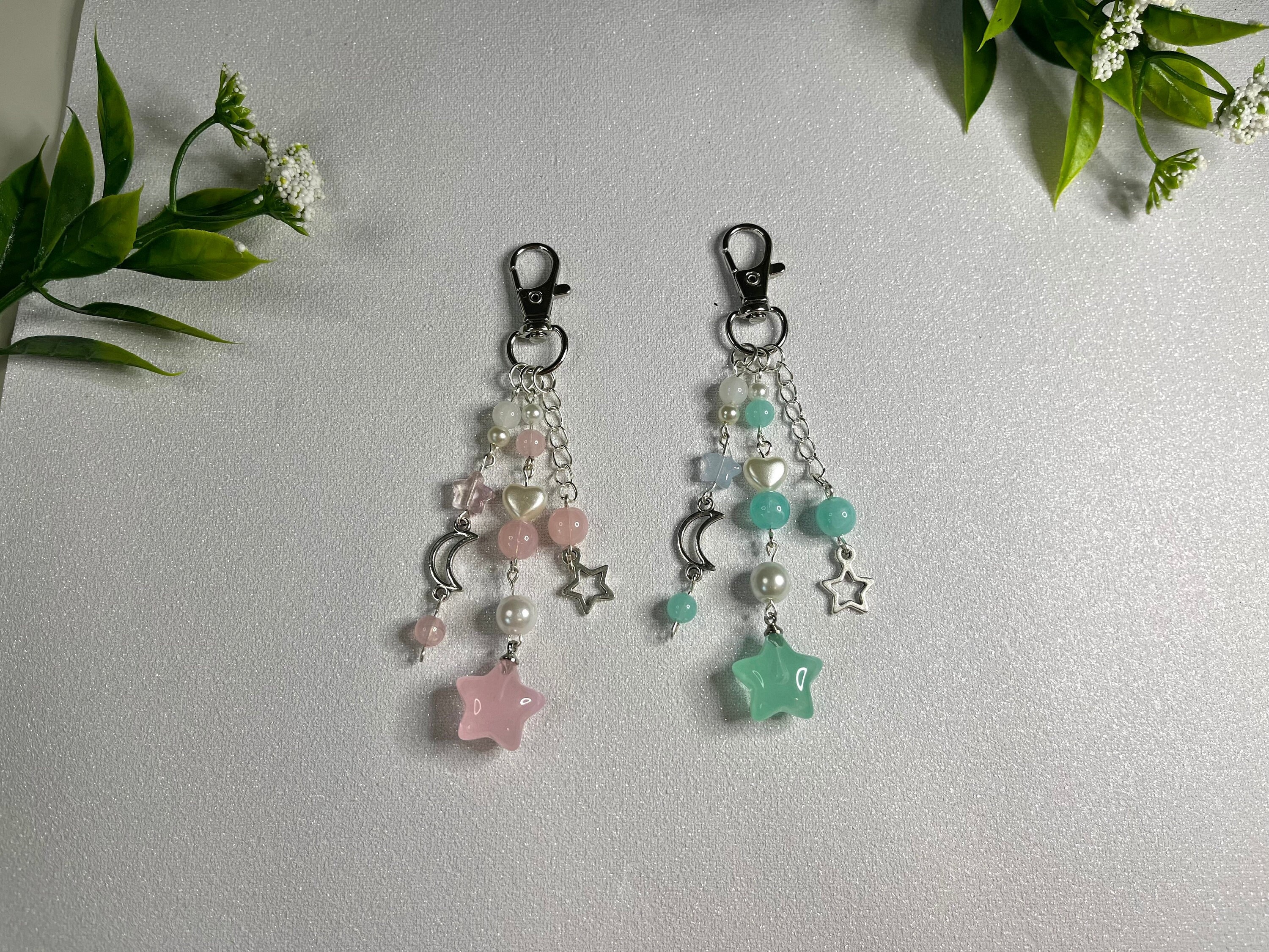 Celestial Star Beaded Charm Keychain Blue or Pink Kawaii, Cute ...
