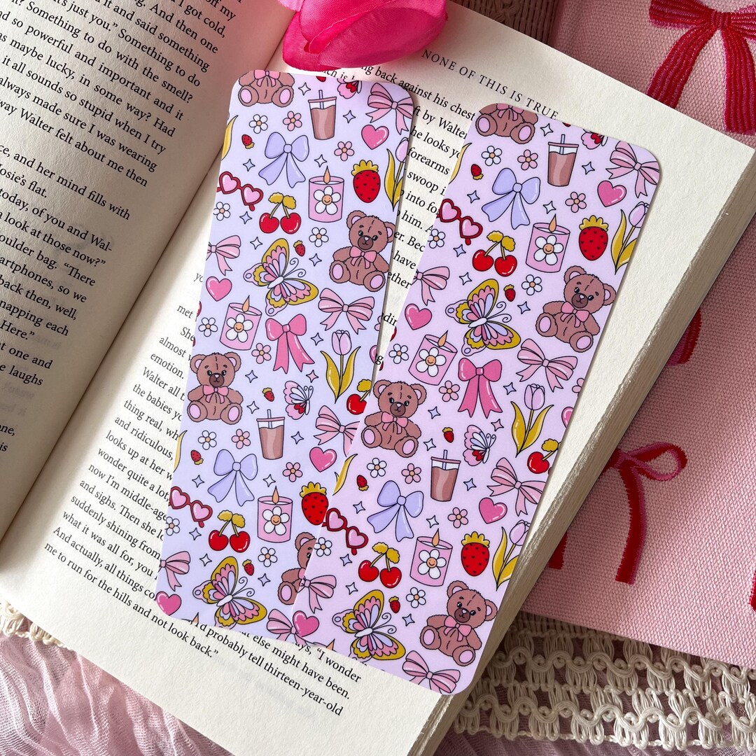 Teddy Bear Coquette Spring Bookmark Cardstock Laminated Girly, Trendy ...