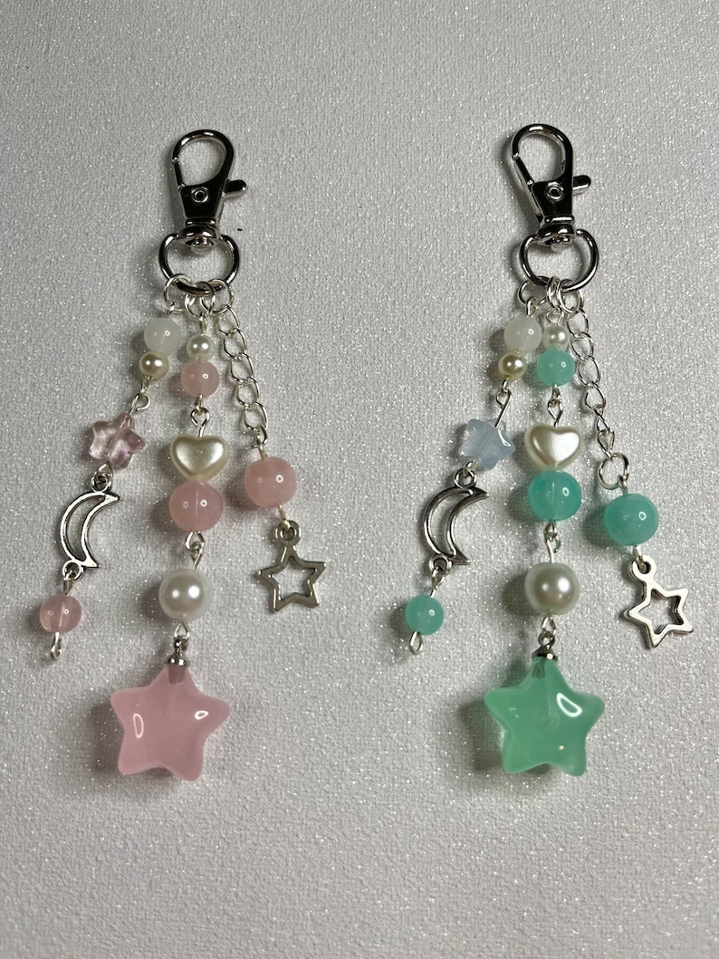 Celestial Star Beaded Charm Keychain Blue or Pink Kawaii, Cute ...