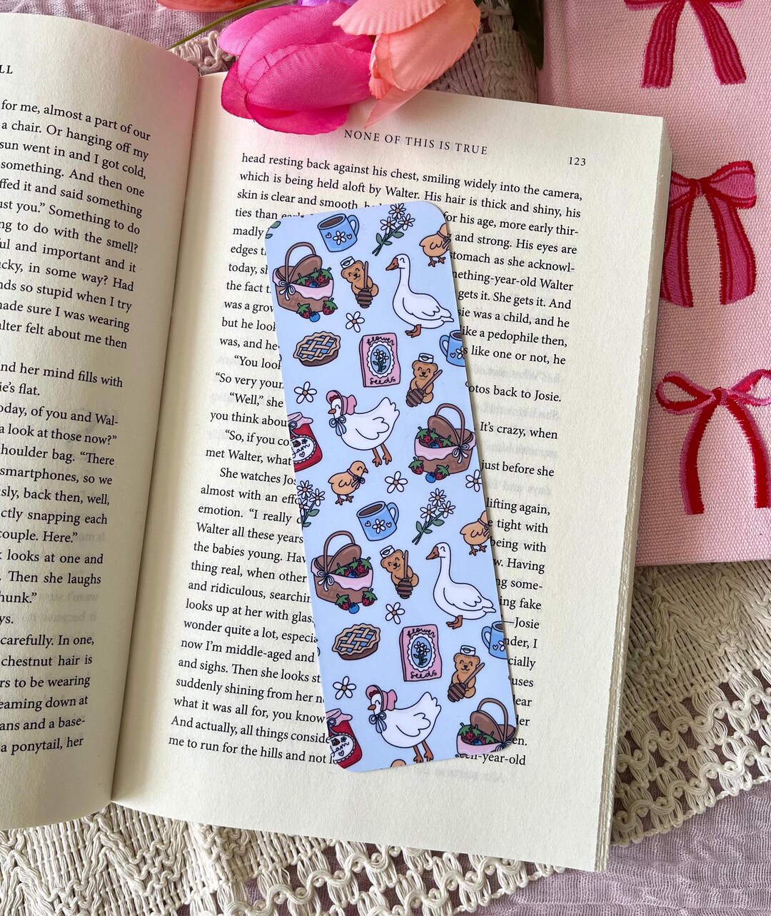 Blue Cottagecore Picnic Spring Bookmark | Cardstock + Laminated | Girly ...