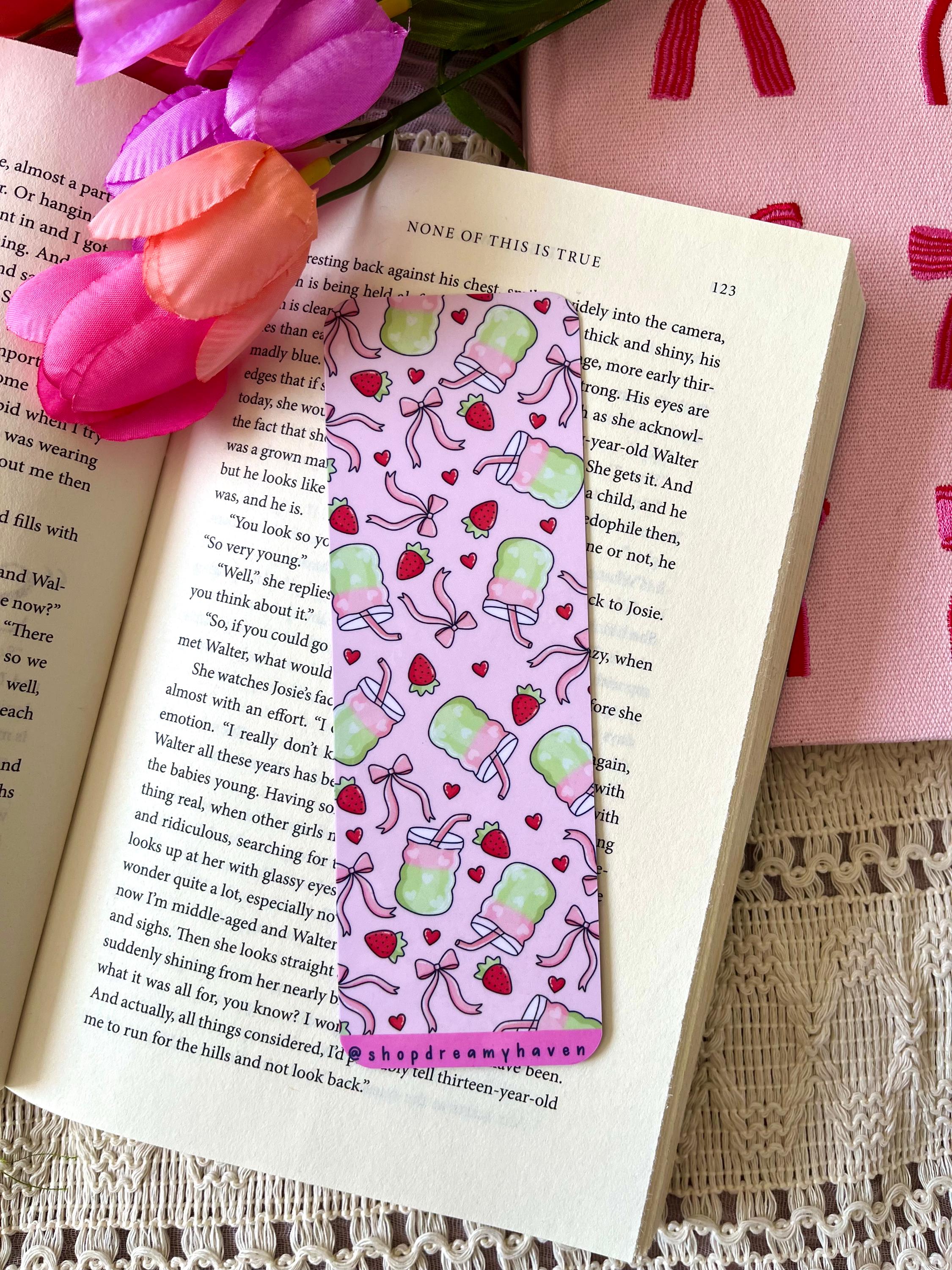 Matcha Strawberry Bookmark | Cardstock + Laminated | Pink, Girly ...
