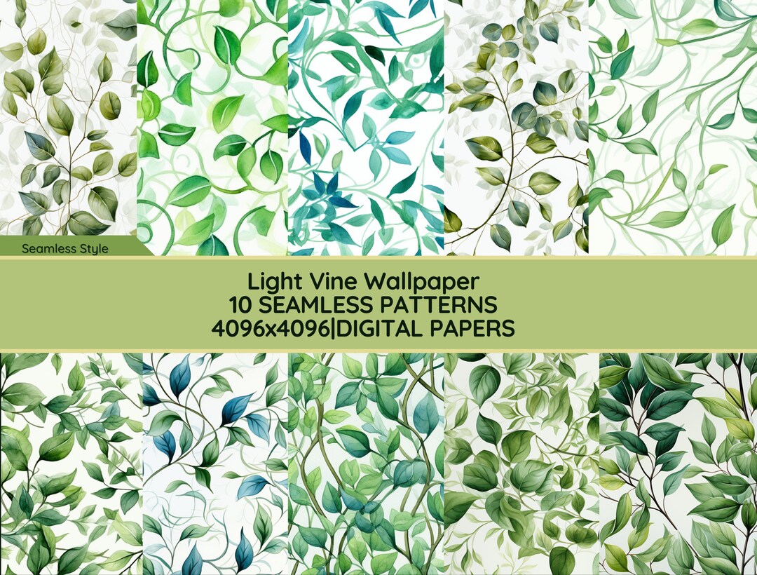 10 Thin Vines Seamless Patterns Digital Bundle, Vines Digital Paper ...