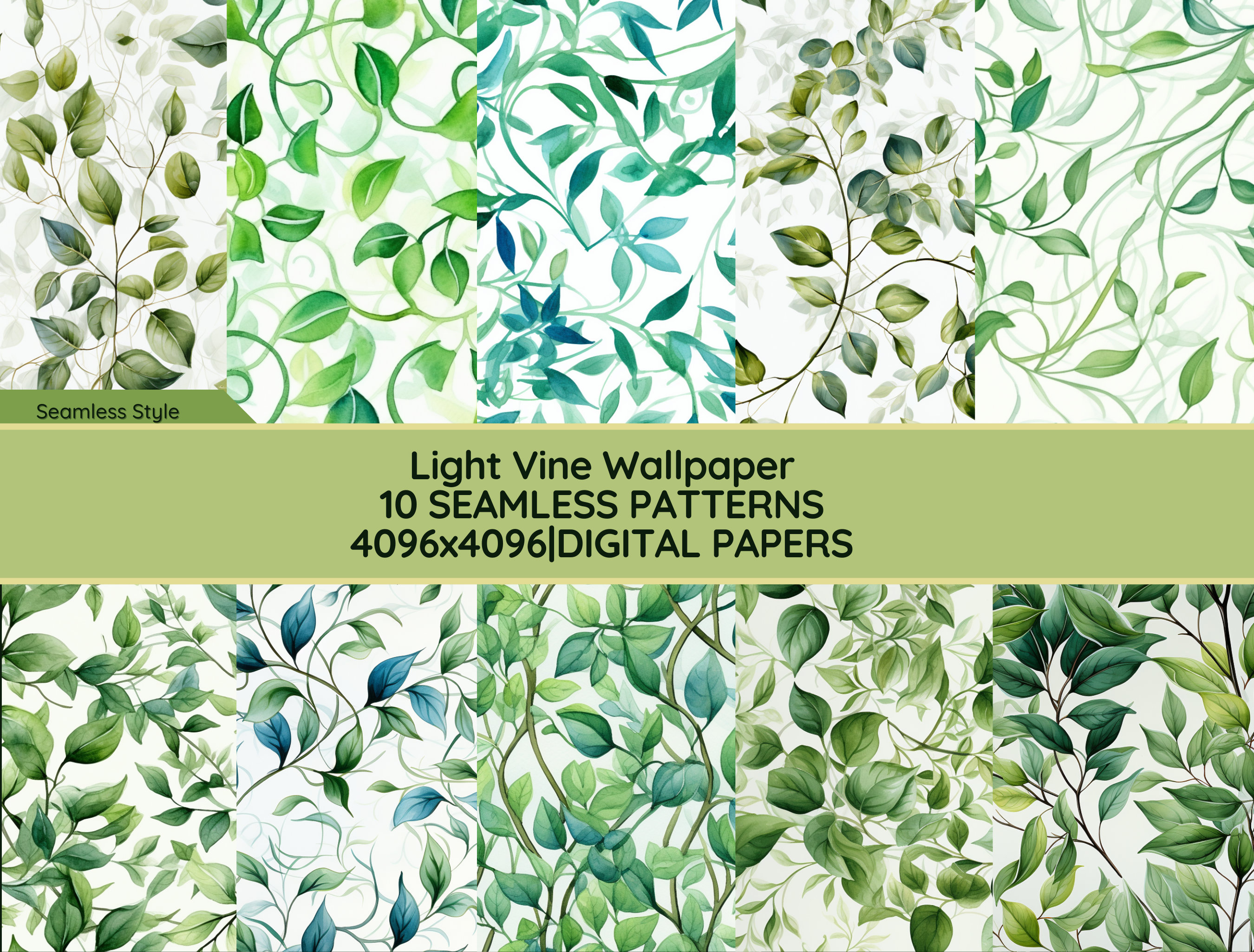 10 Thin Vines Seamless Patterns Digital Bundle, Vines Digital Paper ...
