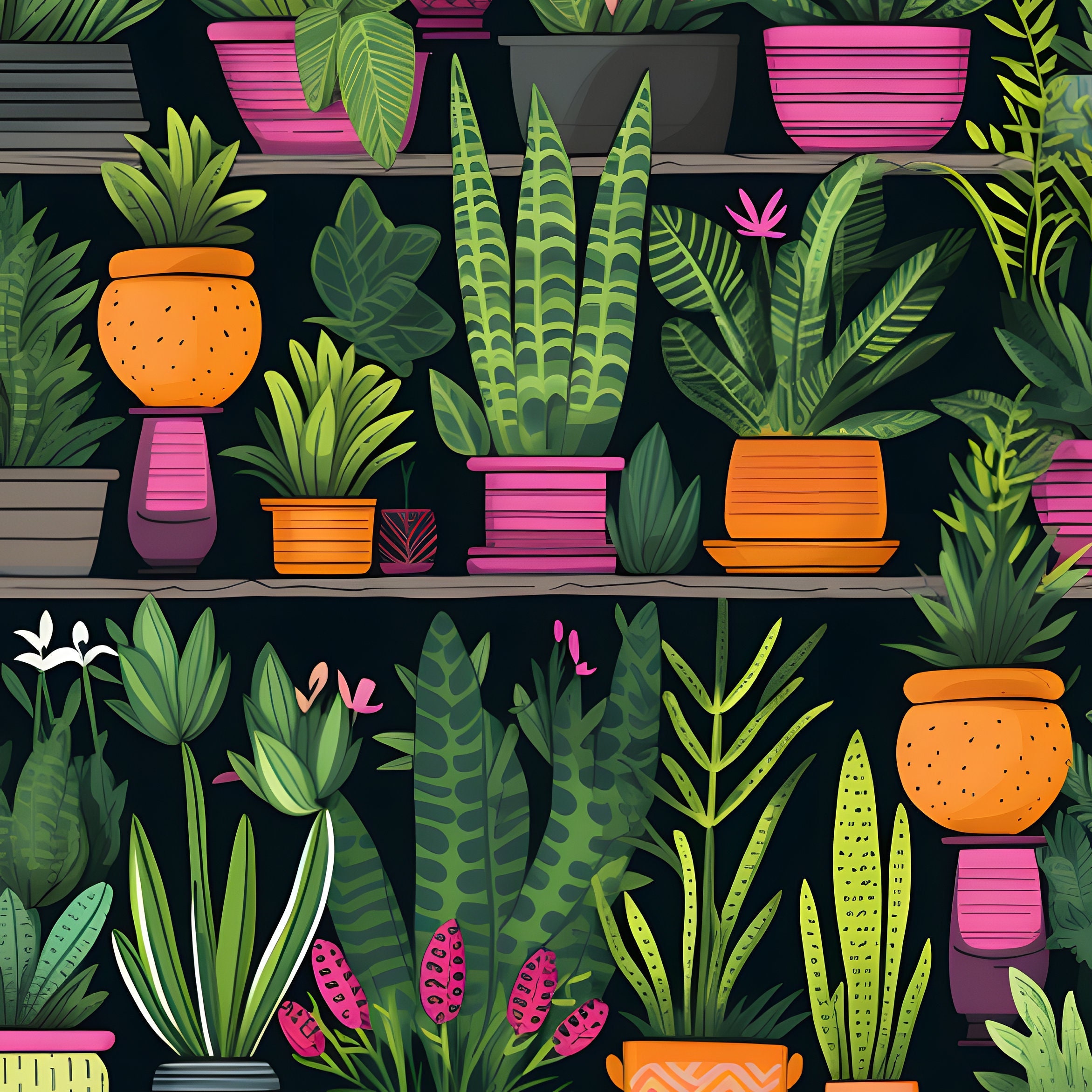 10 Potted House Plants Dark Colors Seamless Patterns Digital Bundle ...
