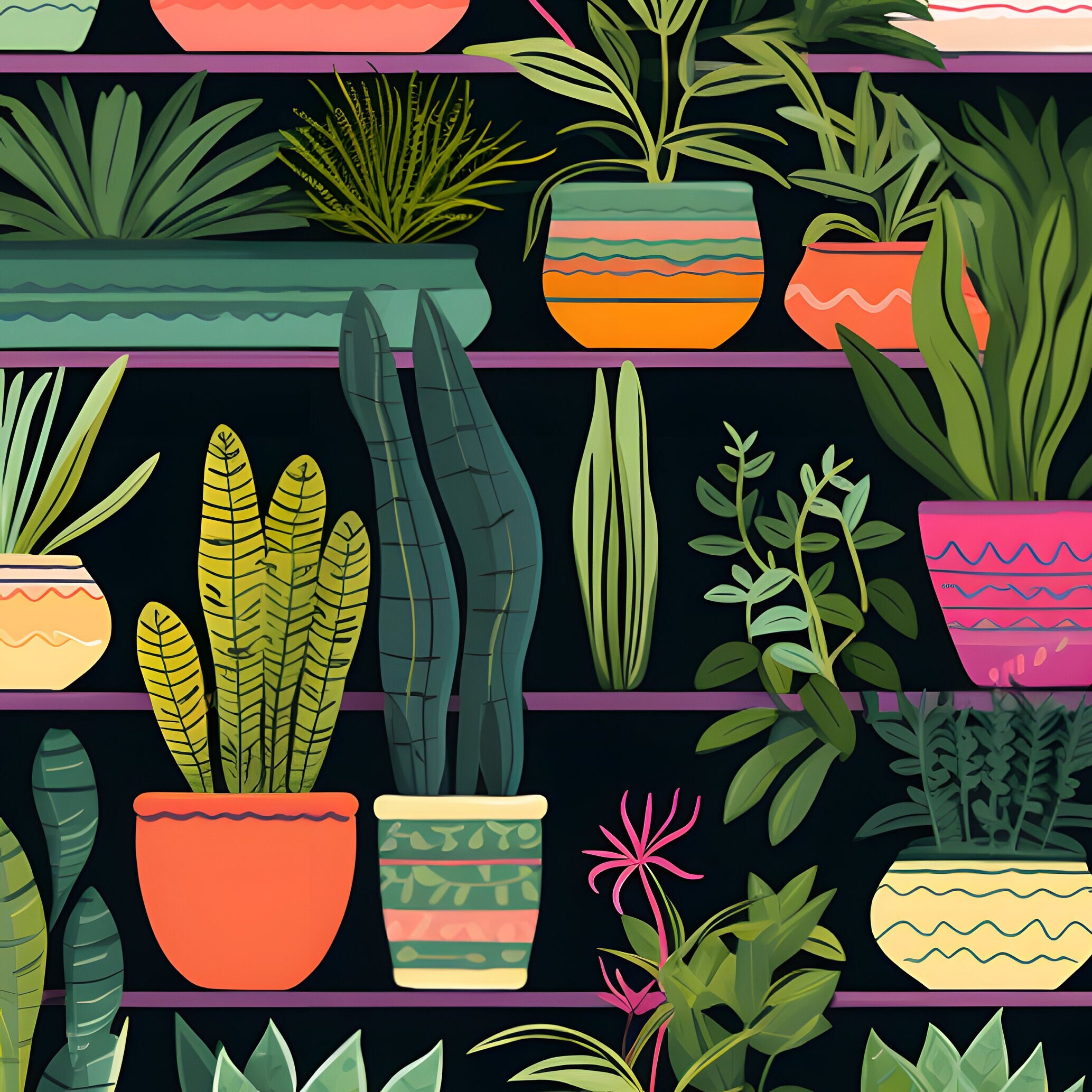 10 Potted House Plants Dark Colors Seamless Patterns Digital Bundle ...