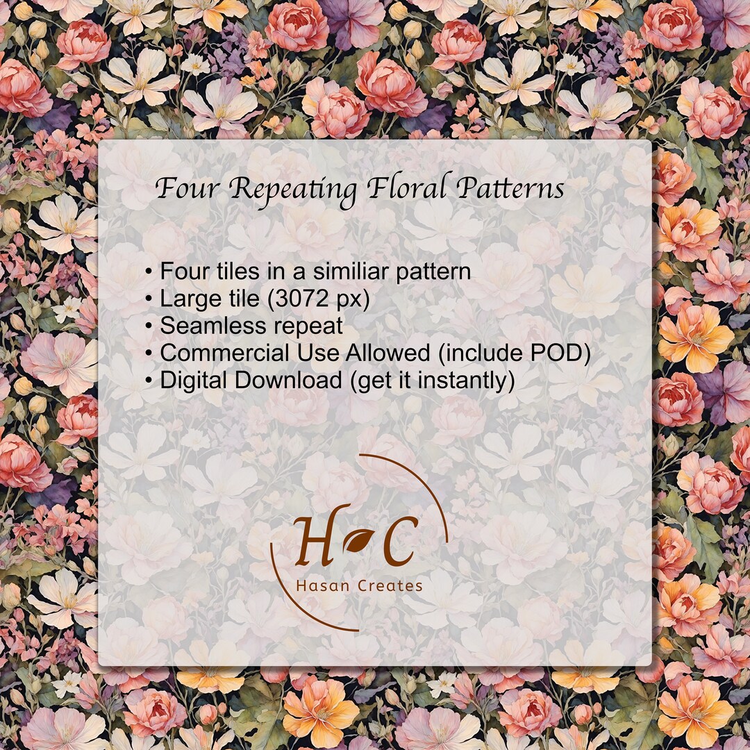 Delightful Repeating Tile Floral Pattern. Commercial Use Allowed. - Etsy