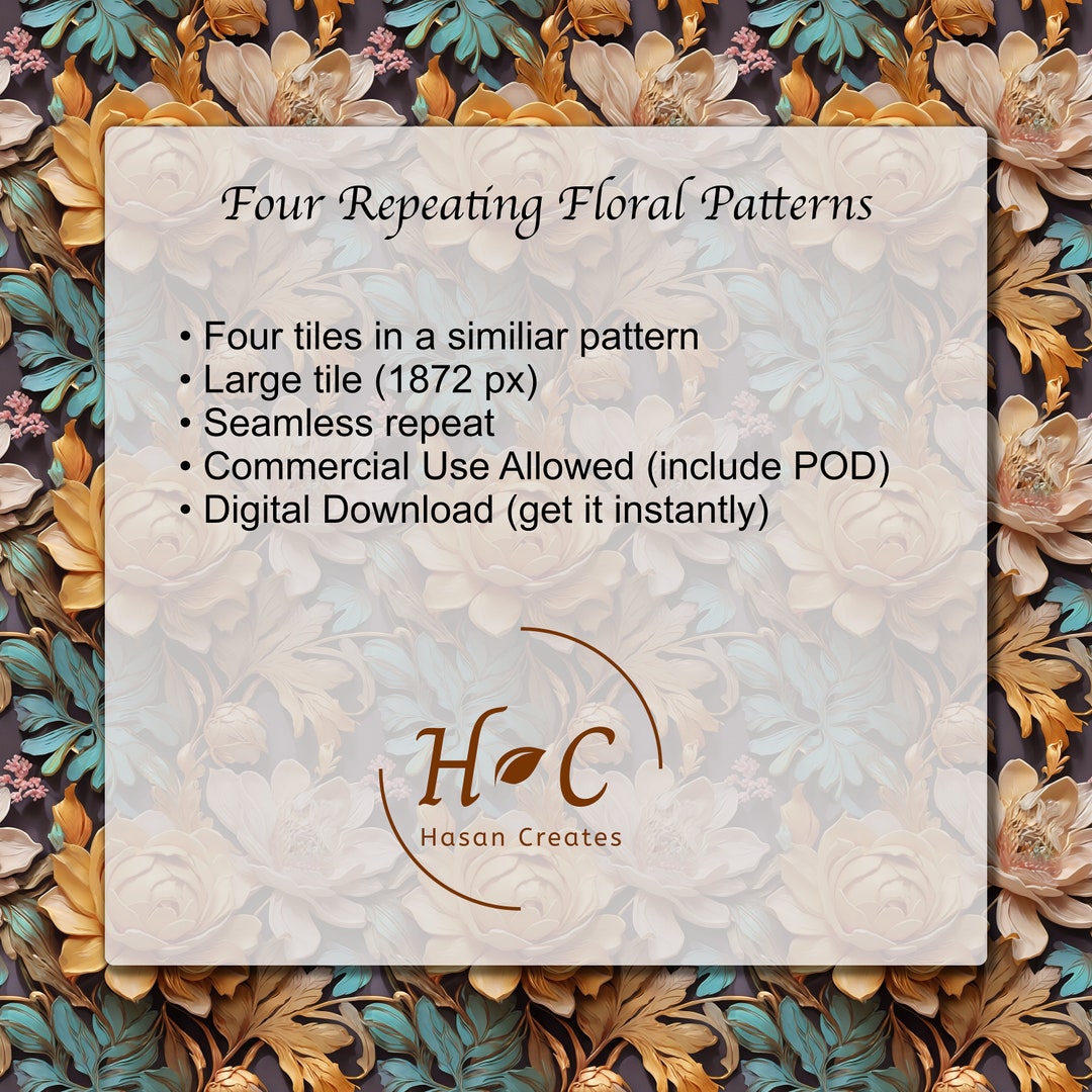 Colorful Oil Paint Repeating Tile Floral Pattern. Commercial Use ...