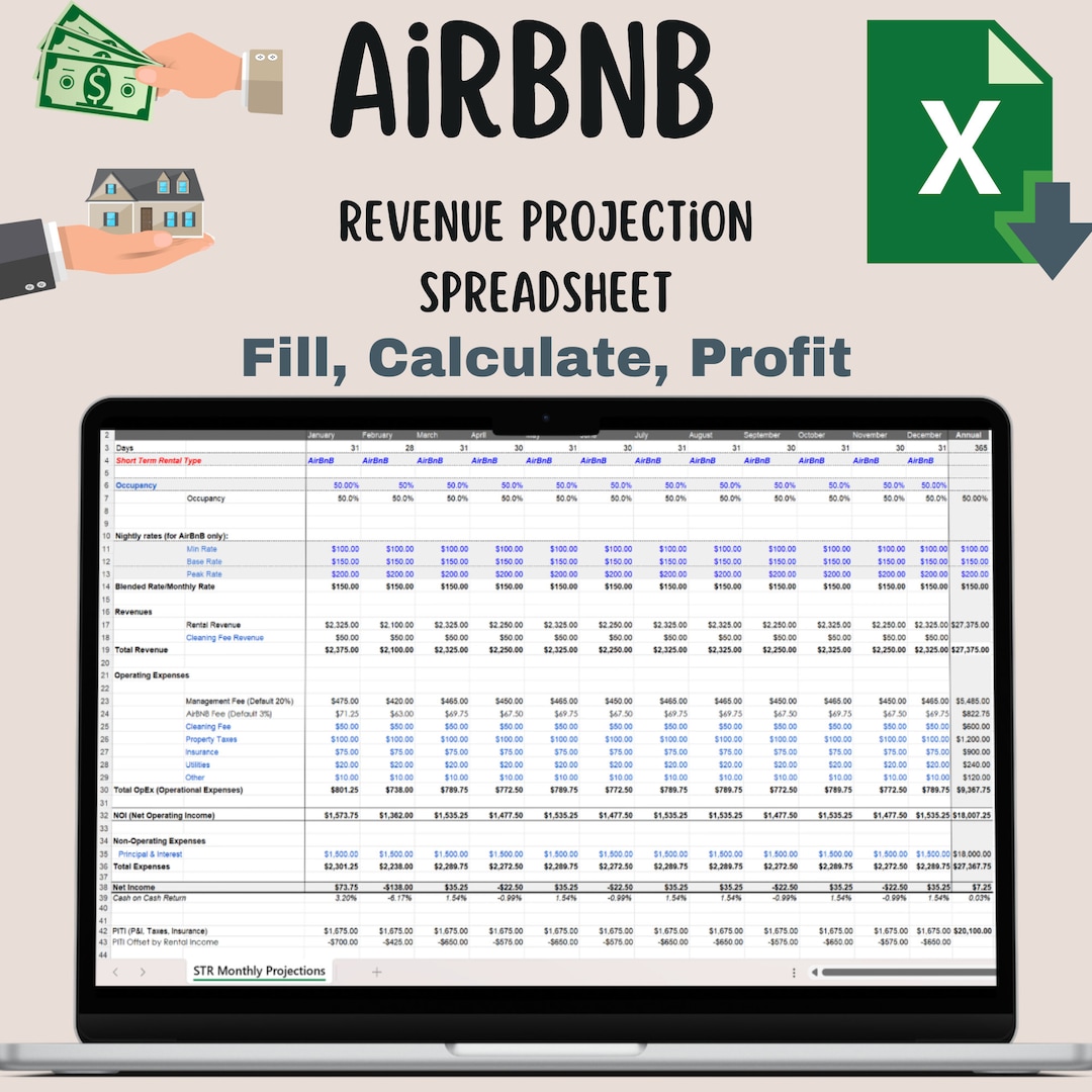 Airbnb Rental Spreadsheet Template, Revenue Projection, Google Sheets ...