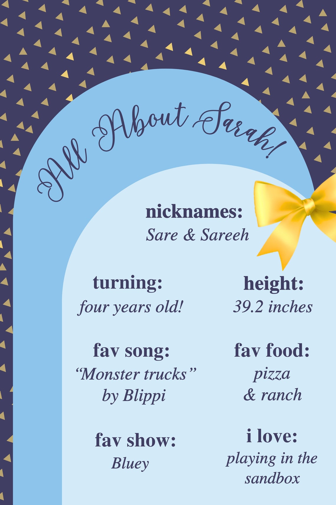 Blue and Beige Themed Birthday Sign | Personalized All About Me Sign ...