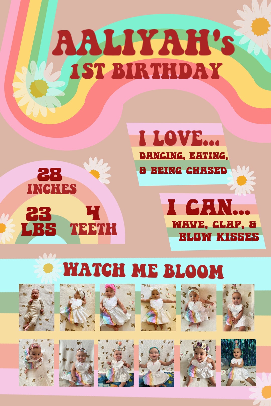Boho Themed Birthday Sign | Personalized With Photo Collage | All About ...