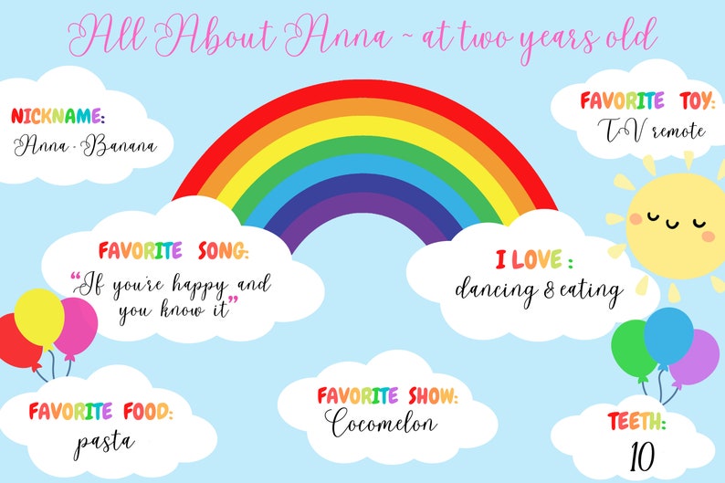 Rainbow Themed Birthday Sign | Personalized All About Me Sign | Child's ...