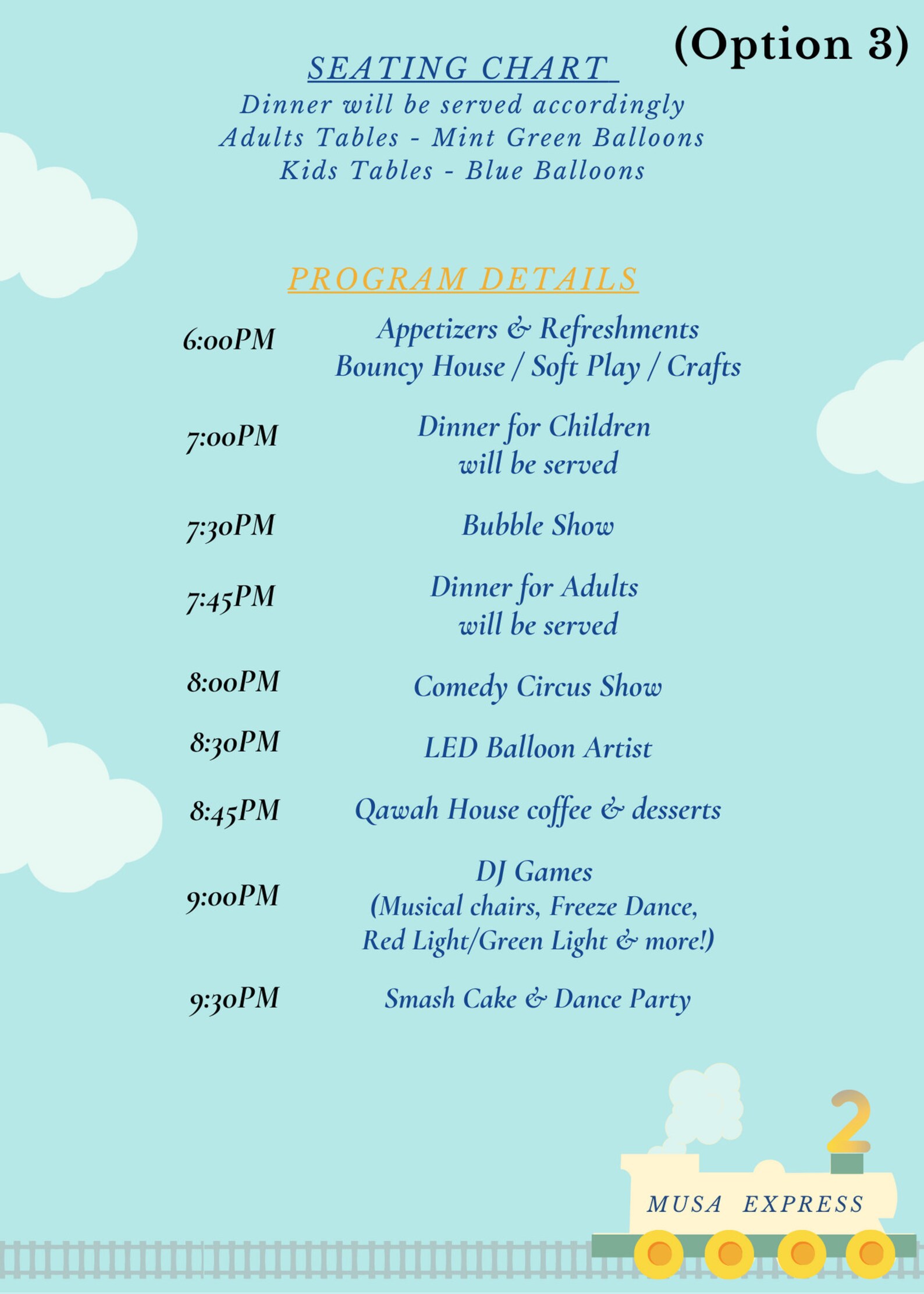 Train Themed Program Cards | Personalized Table Cards | Customized ...