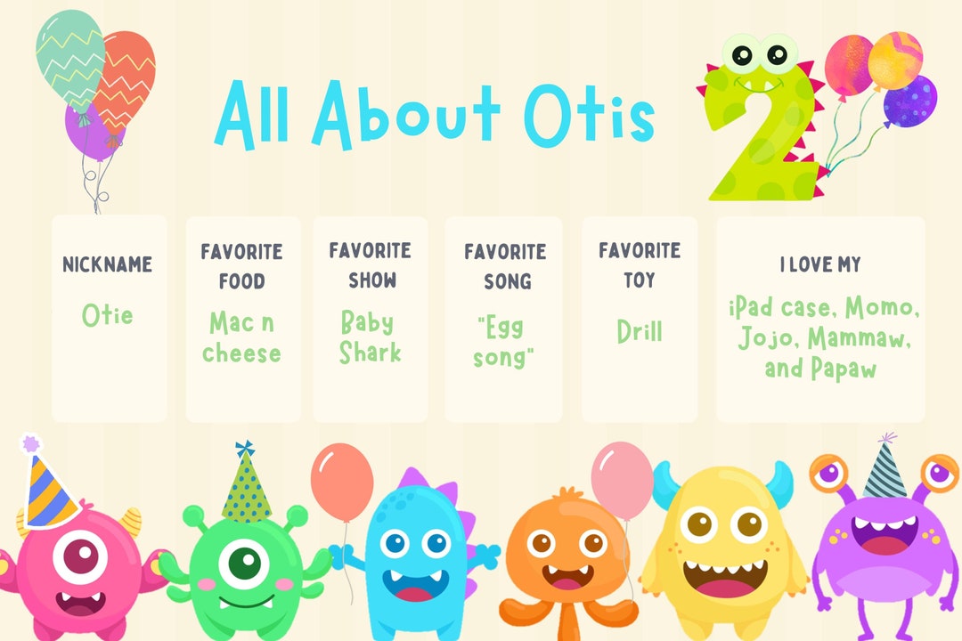 Monster Themed Birthday Sign | Personalized All About Me Sign | Child's ...