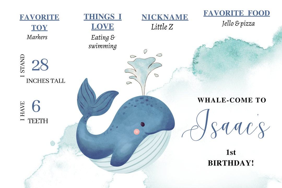 Whale Themed Birthday Sign | Personalized All About Me Sign | Child's ...