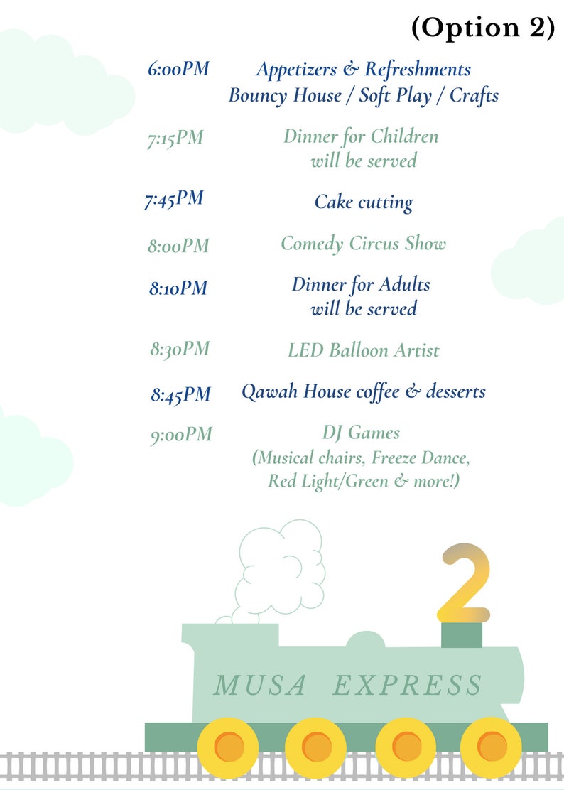 Train Themed Program Cards | Personalized Table Cards | Customized ...