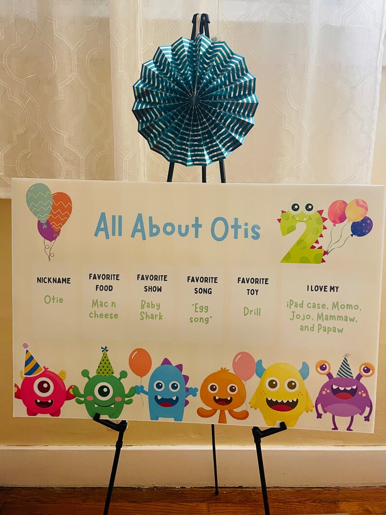 Monster Themed Birthday Sign | Personalized All About Me Sign | Child's ...