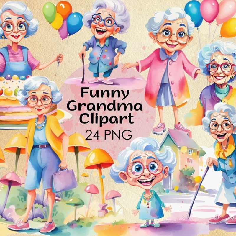 Funny Old Lady Clipart - Etsy
