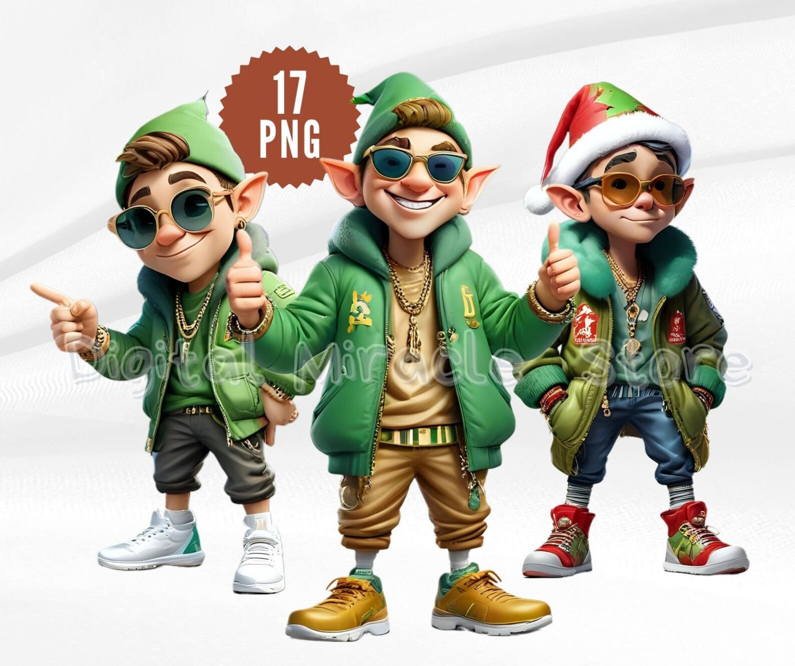 Cool Elf Clipart, Hip Hop Elves, Elf in Sunglasses, Funny Elf, Festive ...