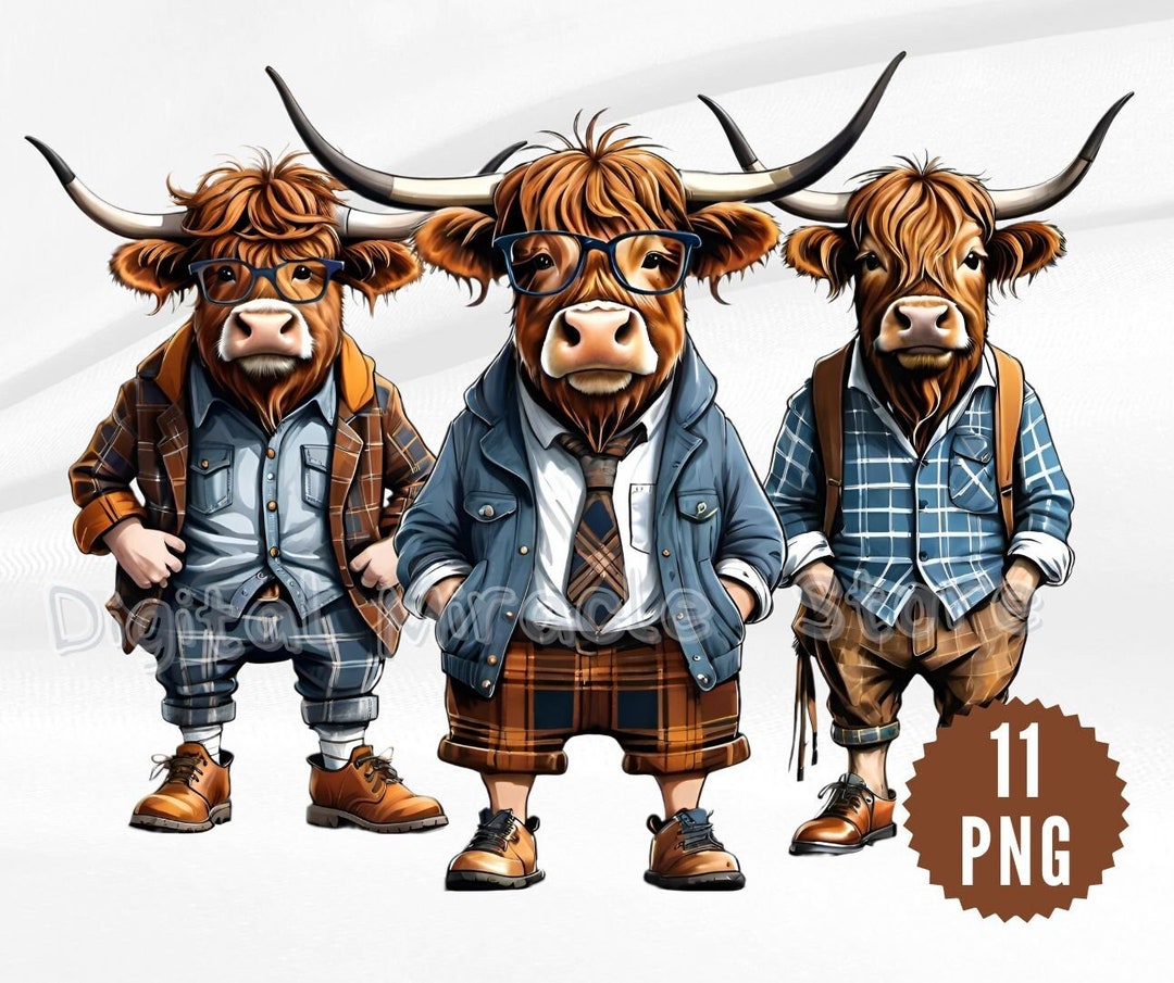 Highland Cow PNG, Hipster Cow, Funny Cow PNG, Cool Cow, Cow in Shirt ...