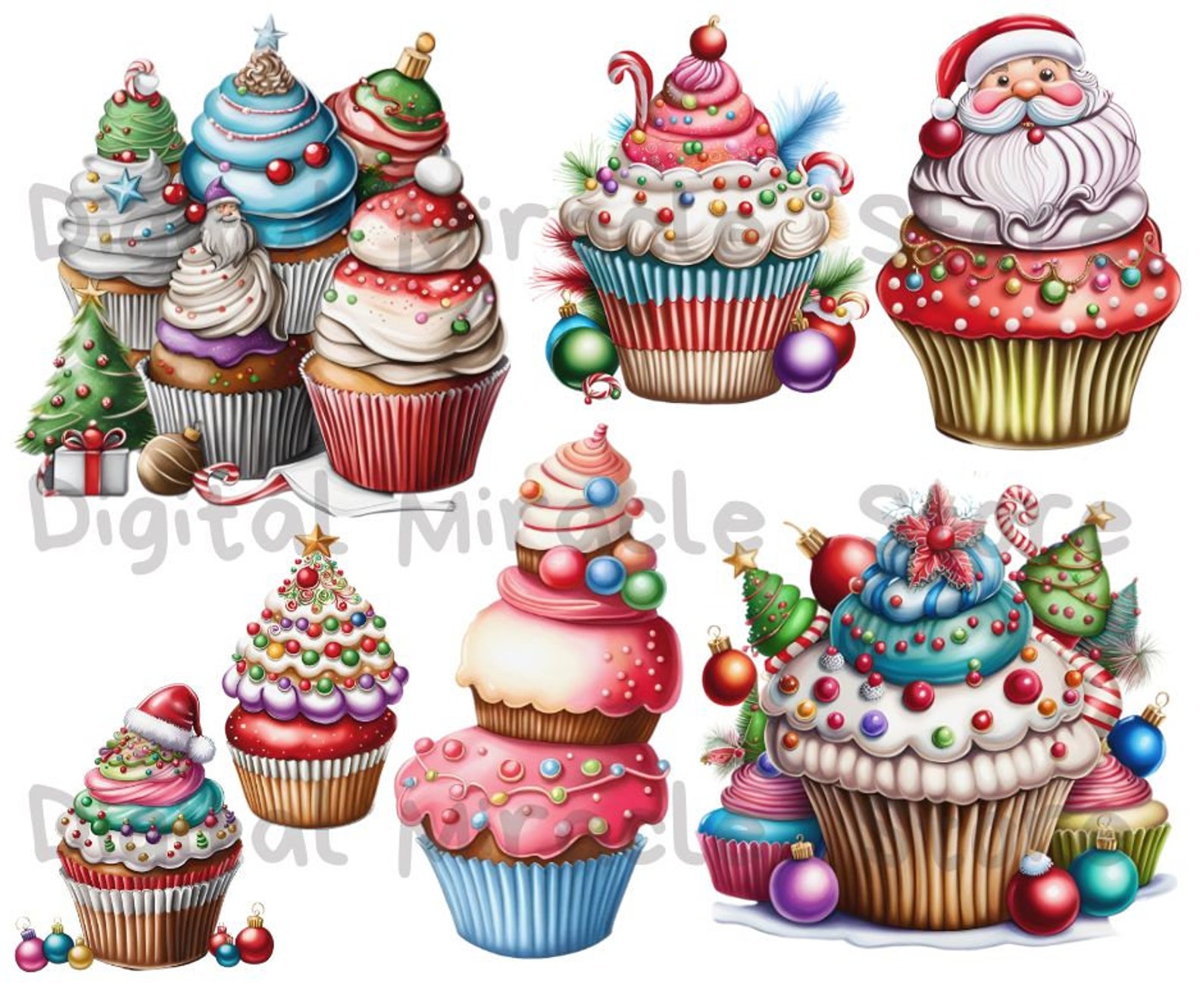 Watercolor Christmas Cupcakes Clipart, Christmas Dessert Clipart ...