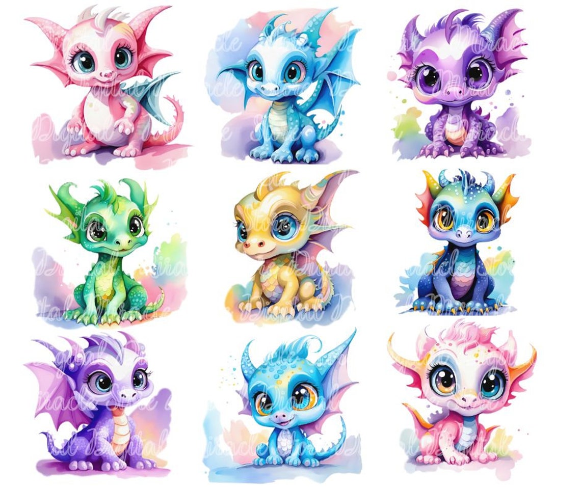 Cute Dragons Clipart, Dragon Clipart Digital, Dragon PNG, Cute Baby ...
