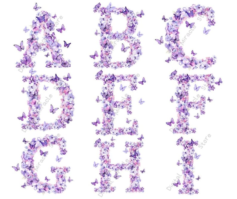 Floral Letters PNG, Purple Flowers Alphabet PNG, Flower Font PNG ...