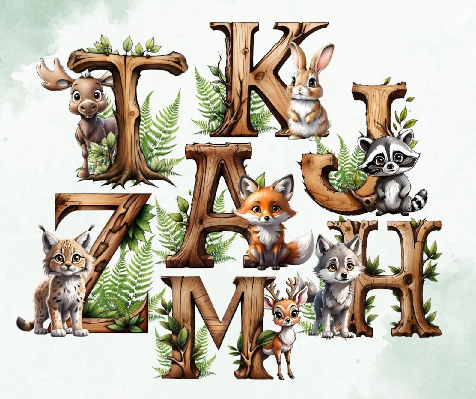 Woodland Alphabet, Forest Alphabet, Woodland Animals Clipart, Cute ...