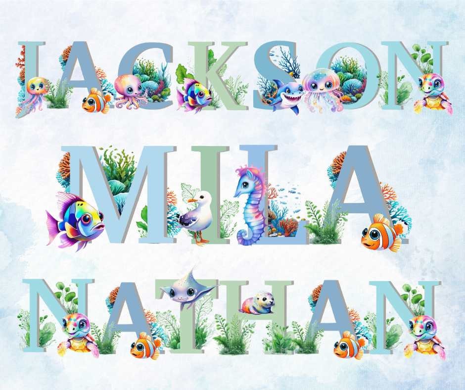 Ocean Alphabet, Ocean Letter Name, Nautical Nursery, Ocean Font ...