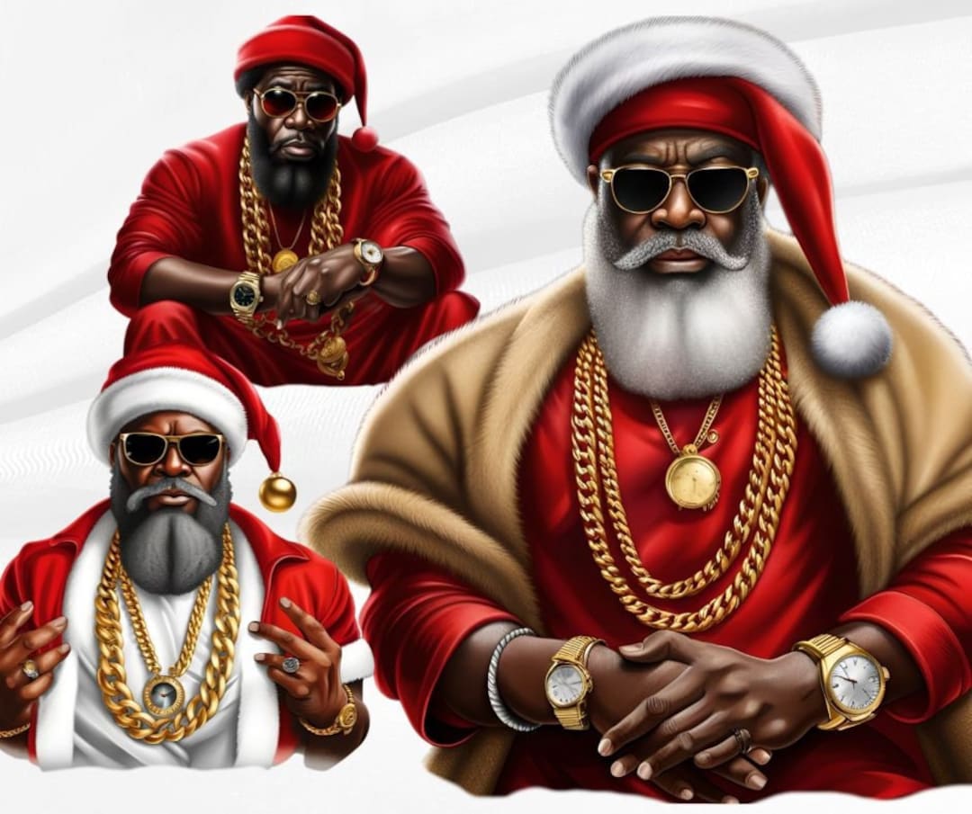 Black Santa PNG, Cool Santa PNG, African American Santa, Afro Santa ...
