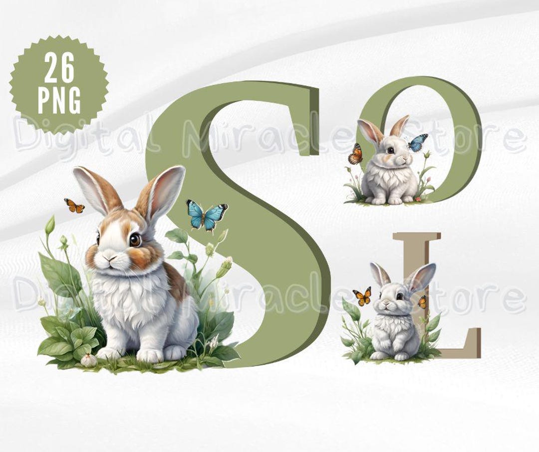 Bunny Alphabet, Butterfly Alphabet, Woodland Animals, Wood Font, Boho ...
