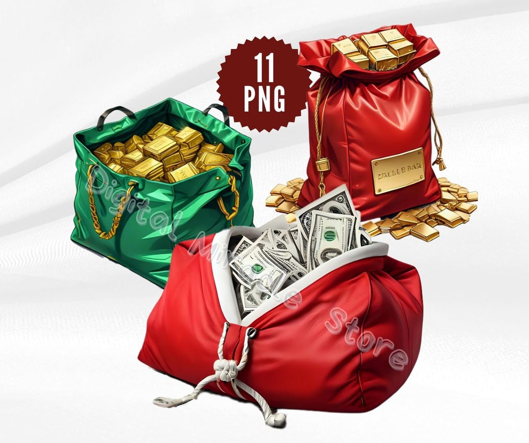 Santa's Sack of Presents Clipart Bundle, Bag With Money, Christmas Bag ...