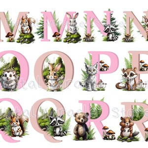 Pink Woodland Letters, Woodland Alphabet, Pink Forest Clipart, Pink ...