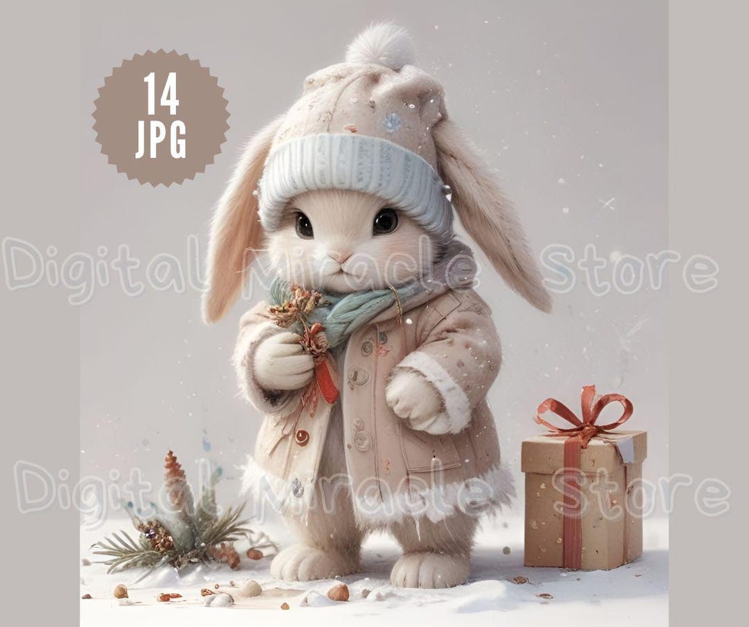Christmas Bunny Clipart, Winter Bunny JPG, Rabbit Christmas PNG ...