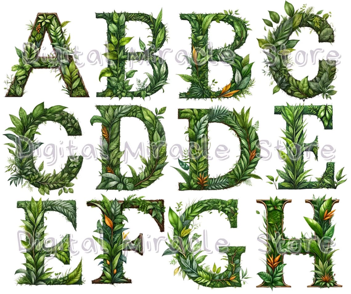Jungle Alphabet, Tropical Leaves Alphabet, Moss Letters, Greenery ...