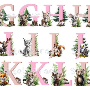 Pink Woodland Letters, Woodland Alphabet, Pink Forest Clipart, Pink ...