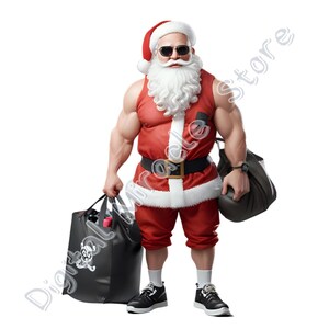 Bodybuilder Santa, Cool Santa PNG, Santa With Sunglasses, Funny Santa ...