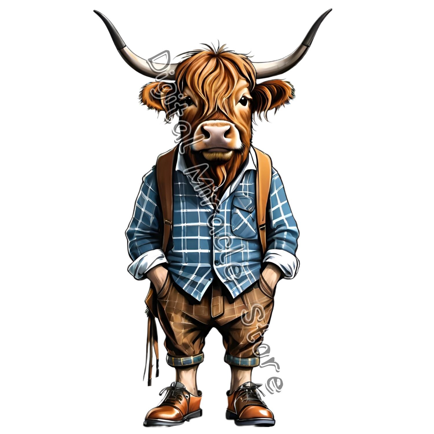 Highland Cow PNG, Hipster Cow, Funny Cow PNG, Cool Cow, Cow in Shirt ...