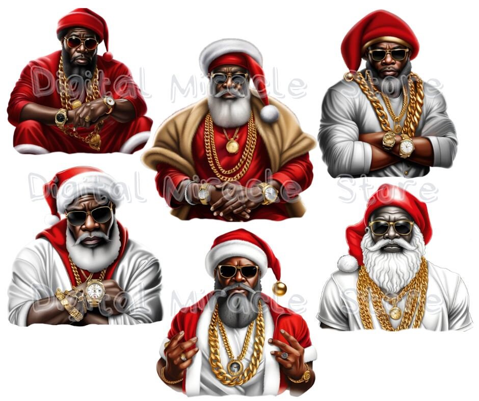 Black Santa PNG, Cool Santa PNG, African American Santa, Afro Santa ...