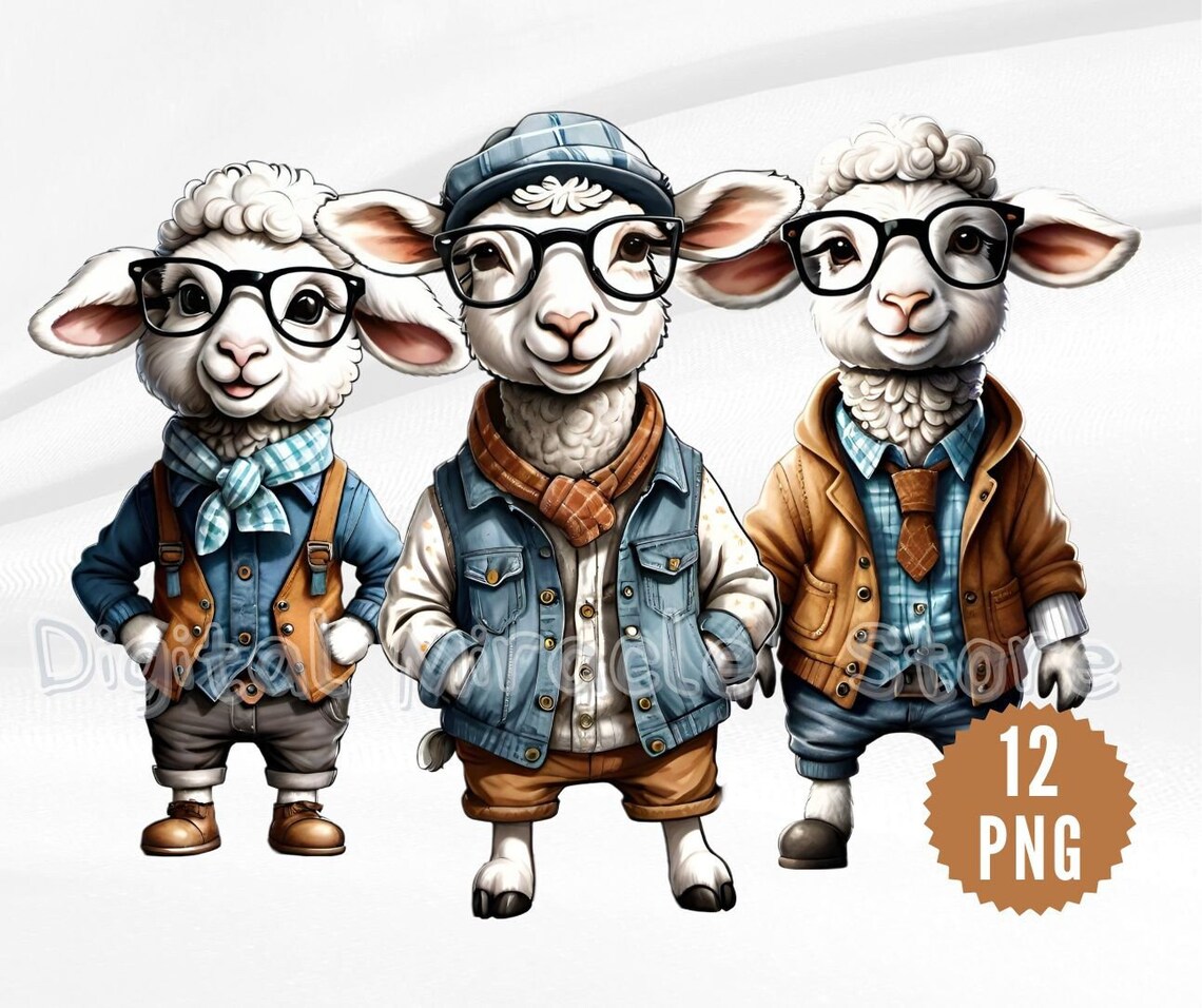 Funny Sheep Clipart, Sheep in Clothes, Cool Sheep, Hipster Sheep, Urban ...
