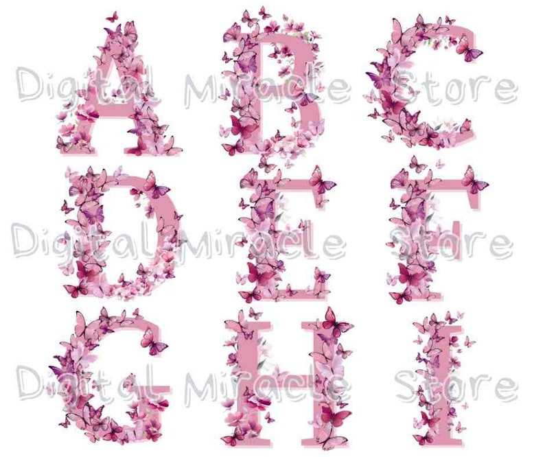 Pink Letters PNG, Pink Alphabet, Butterfly Alphabet PNG, Butterfly ...