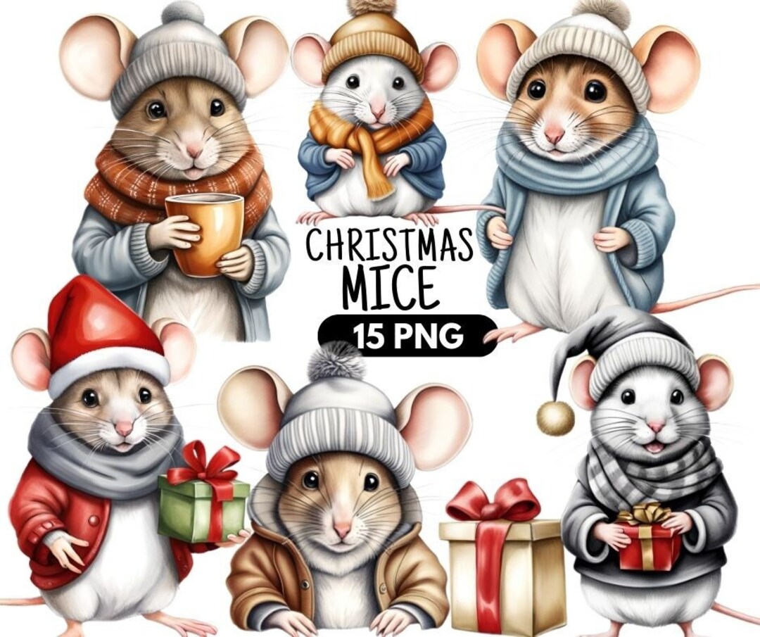 Mouse Christmas PNG, Christmas Mice Clipart, Mouse Clipart, Winter ...