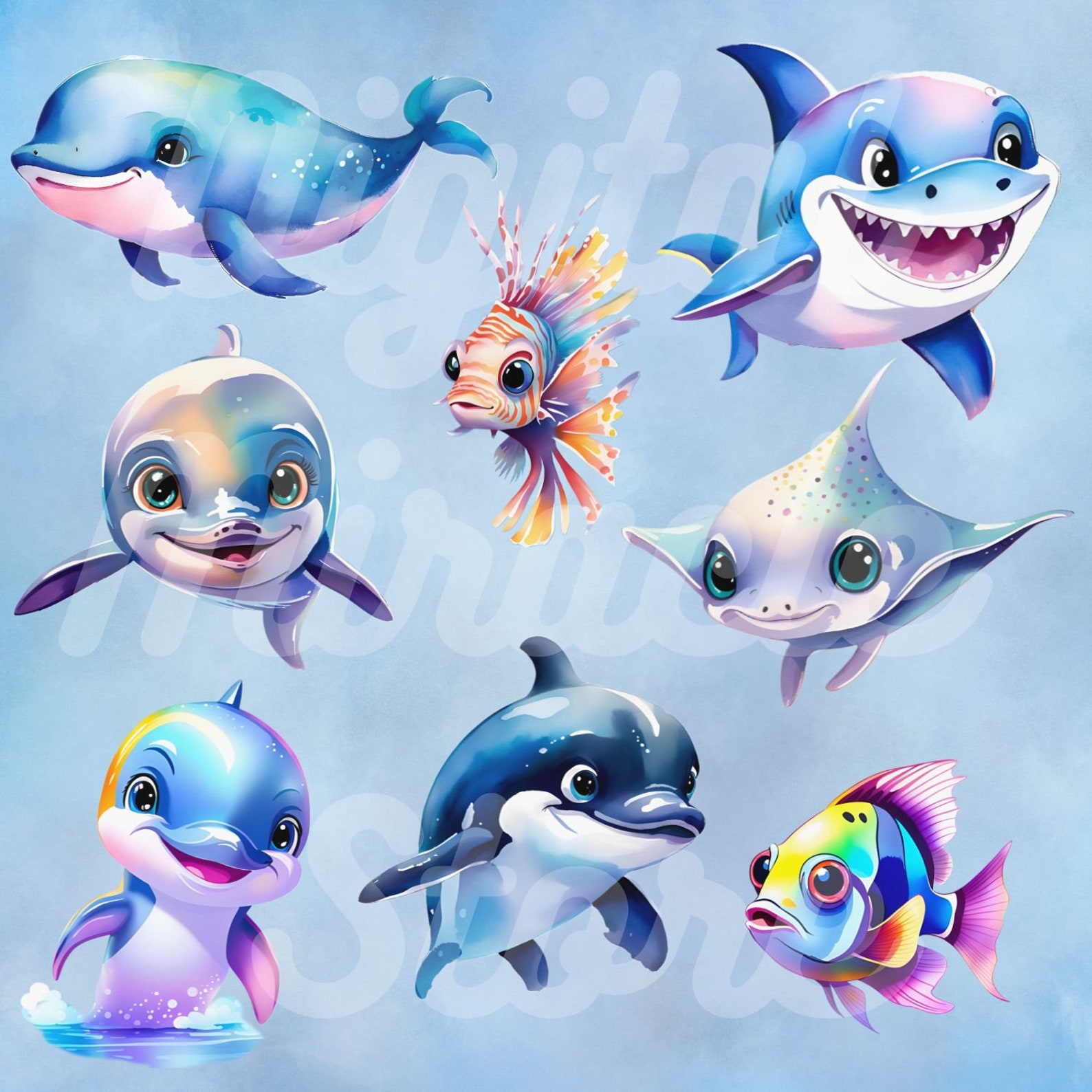 Sea Animals Clipart, Underwater Clipart, Sea Animals PNG, Cute, Fish ...